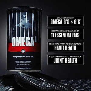 Animal Omega-Omega 3 6 Supplement-Fish Oil,Flaxseed Oil,Salmon Oil,Cod Liver,Herring, and more-10 Sources of Omegas and EFAs -Full dose of EPA,DHA,CLA+Absorption Complex-Pack of 30(Packaging may vary)