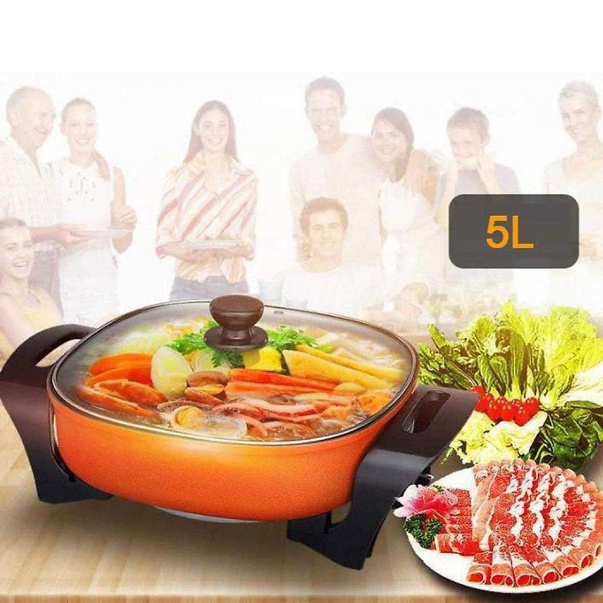 KJHD Orange Frying Pan, Non-stick Deep Dish Heavy Duty Electric Skillet with Tempered Glass Vented Lid and Easy-Pour Spout, Dishwasher Safe