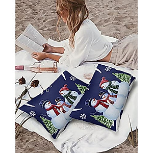 Outdoor Throw Pillow Covers Waterproof Pillow Cases 20x12In,Snowman Family Christmas Tree Snowflake Decorative Pillow Covers Cushion Cases for Couch Sofa Patio Garden,2 Pack Winter Snow Night