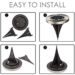 SOLPEX Solar Ground Lights 4 Pack, 8 LED Solar Powered Disk Lights Outdoor Waterproof Garden Landscape Lighting for Yard Deck Lawn Patio Pathway Walkway (White)