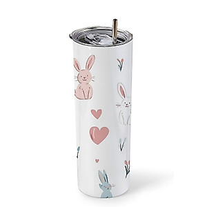 Tumbler with Lid and Straw Cartoon Love Rabbit Thermos Coffee Travel Mug Cute Cups 20 oz Insulated Tumbler for Daily Holiday Decor Gift Coffee Cup