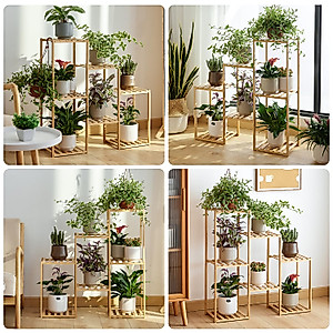 Plant Stand Indoor Plant Stands Bamboo Outdoor Tiered Plant Shelf for Multiple Plants, 3 Tiers 7 Potted Ladder Plant Holder Table Plant Pot Stand for Window Garden Balcony Living Room Corner (Natural)