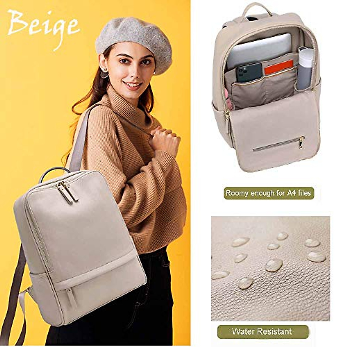 PAOIXEEL Lightweight Soft PU Leather Fashion Backpack Purse for Women, Anti-theft Travel Bag