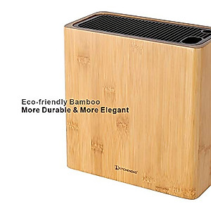 KITCHENDAO XL Bamboo Universal Knife Block Holder with Slots for Scissors and Sharpening Rod, Safe, Space Saver Knives Storage Stand Display without Knives, Unique Slot Design to Protect Blade