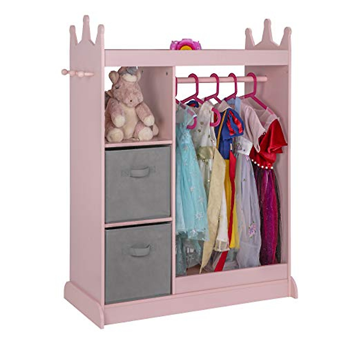 UTEX Kids Dress up Storage with Mirror and Storage Bin,Kids Armoire Dresser with Mirror, Costume Closet for Kids, Pretend Storage Closet for Kids,Costume Storage Dresser(Pink)