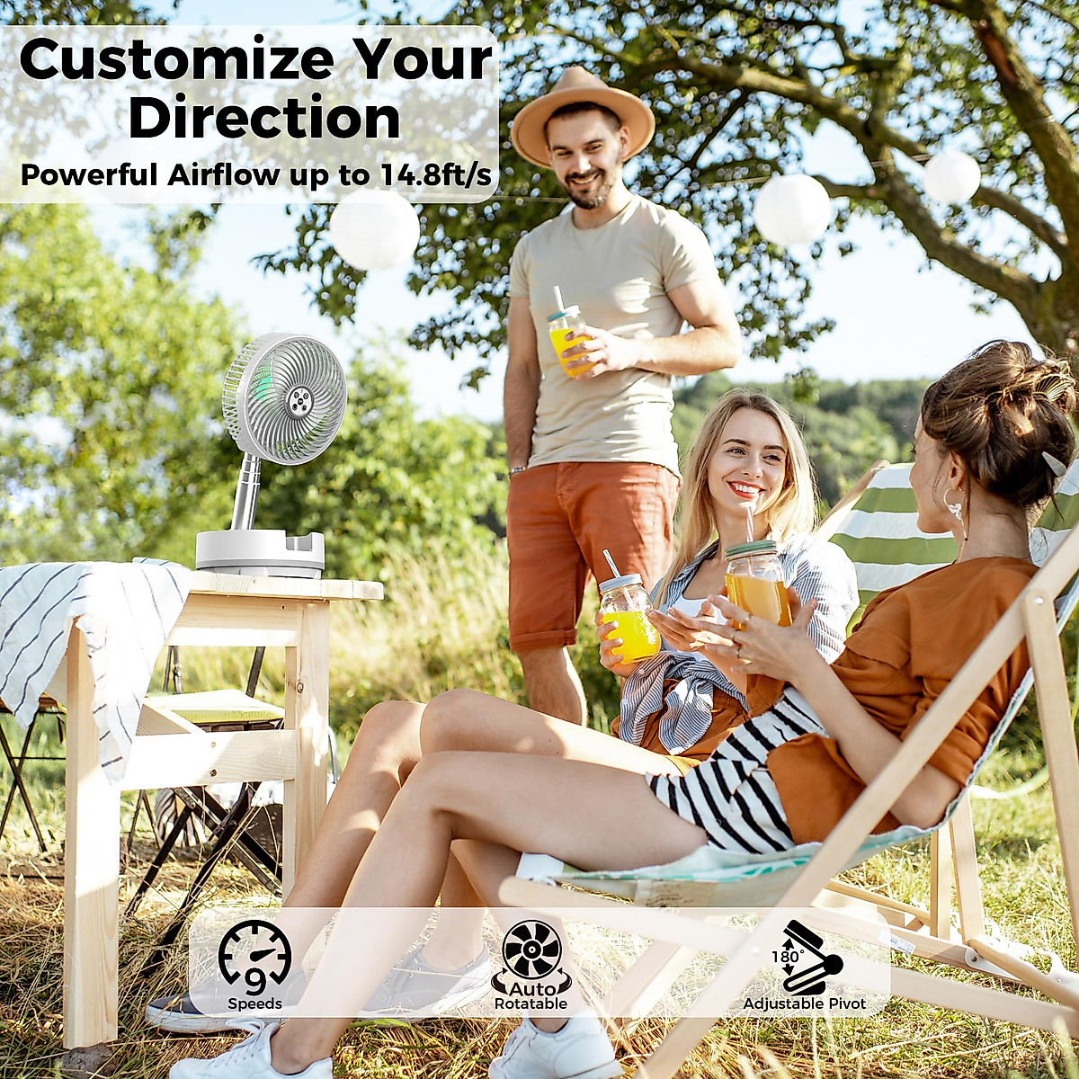 Battery Operated Fan - 20000mAh Rechargeable Camping Fan, 112H Runing Time, Oscillating Foldable Fan with Remote & LED Light, Timer & Digital Display Foldaway Fan for Travel Outdoor RV Hurricane