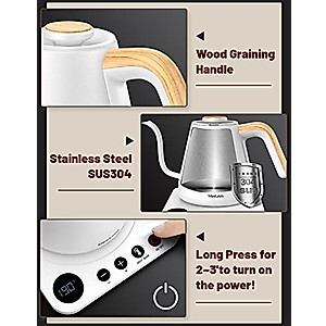 MeeLeya Electric Gooseneck Kettle with Temperature Control, Pour Over Coffee Kettle & Tea Kettle, Electric Kettle 1200 Watt, 0.8L (White)