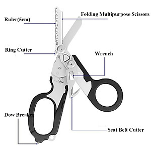 Elegital Emergency Response Shears, Stainless Steel Foldable Scissors Pliers, Outdoor Camping Rescue Scissors Tools, Black +Sheath,