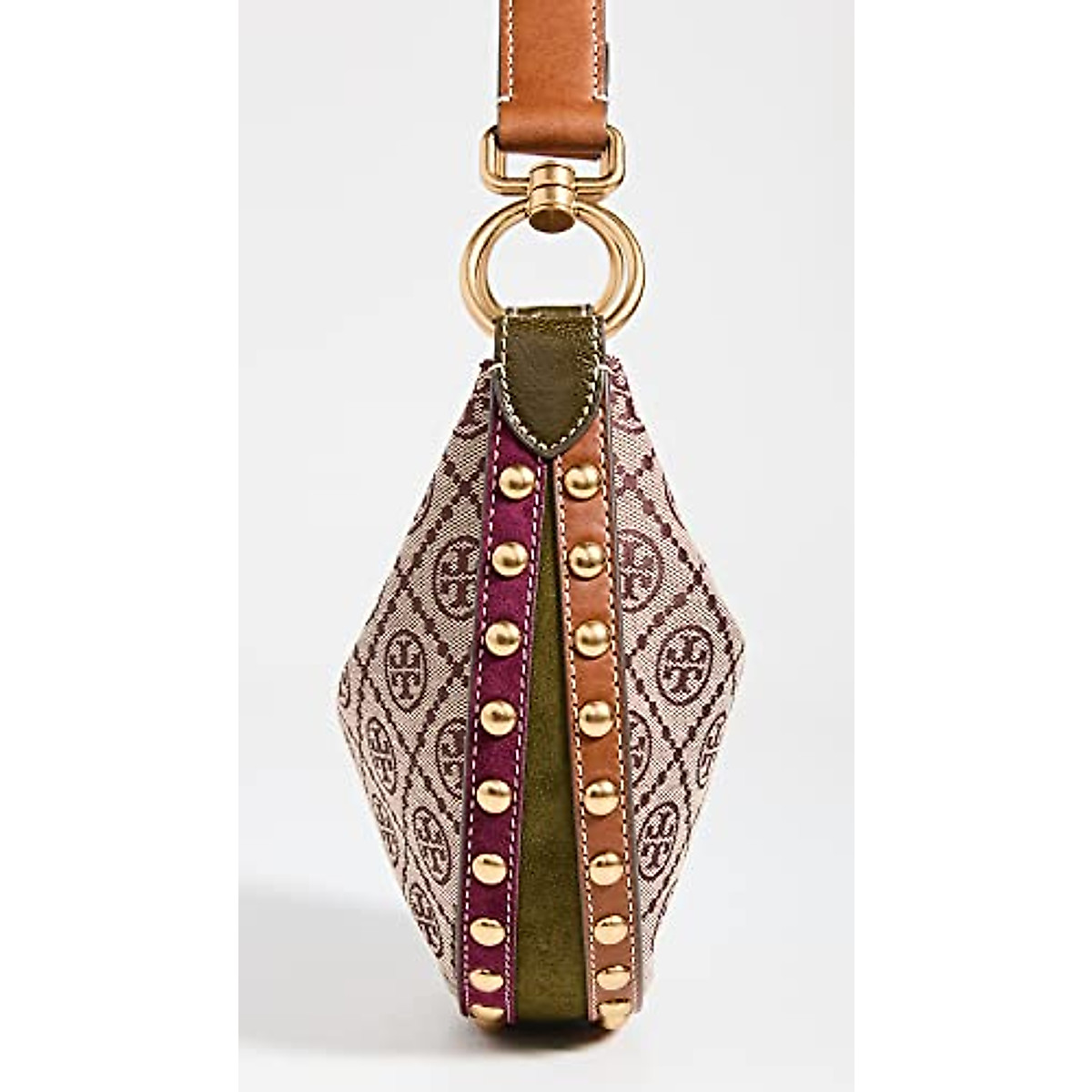 Tory Burch Women's T Monogram Jacquard Studded Mini Crescent Bag, Claret, Red, Print, One Size