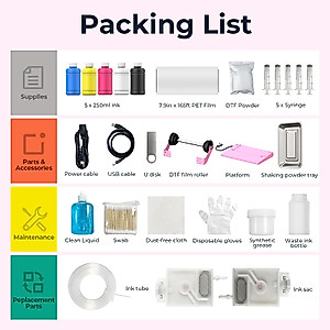 EnjoyColor A4 DTF Printer with Roll Feeder, DTF Transfer Printer Machine for Dark and Light Fabric Printing, Pink