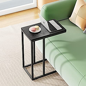 WLIVE Side Table, C Shaped End Table for Couch, Sofa and Bed, Large Desktop C Table for Living Room, Bedroom, Black