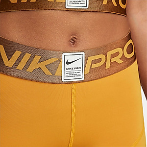 Nike Pro Women's Mid-Rise 3" Graphic Shorts (Gold Suede/Ale Brown/Barely Green, Medium)