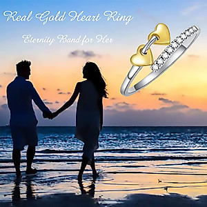 SISGEM Genuine Diamond Heart Ring in 10K Solid Gold for Women,Real White Gold Natural Diamond Rings Promise Eternity Bands Jewelry for Birthday Anniversary Christmas (Size-7)