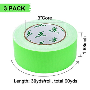 BOMEI PACK Green Duct Tape, 3Rolls Heavy Duty Strong Industrial Color Duct Tape 9mil x 1.88inch x 30yds for Packing and Repairing