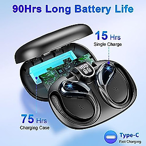 Wireless Earbud, 2023 Sport Wireless Bluetooth 5.3 Earbud with HiFi Stereo, 90H Over Ear Bud with Noise Cancelling Mic, IP7 Waterproof Bluetooth Headphones, LED Display, Button Control, for Running