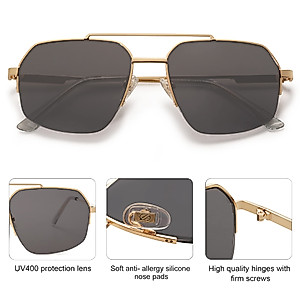 SOJOS Trendy Aviator Sunglasses Mens Womens Retro Double Bridge Metal Frame Semi-Rimless Shades Lentes De Sol Para Mujer SJ1191 Gold