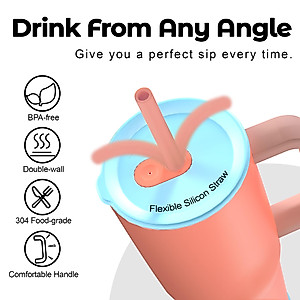 winiwo 40 oz Tumbler with Handle and Straw for Her, Flexible Straw, Insulated Tumbler Cups with Silicone Bottom, Keeps Beverages Cold Up to 24 Hours, Gym/Work/Travel/School/Gift（Christmas Red）