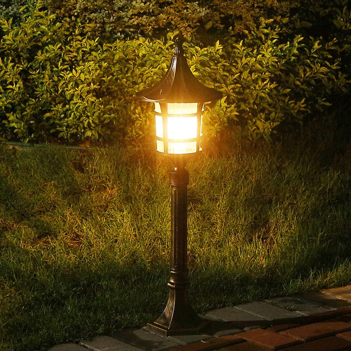 ZZYJYALG Rustic Lawn Light Outdoor Villa Garden Fence Courtyard Waterproof E27 Floor Lantern Home European Landscape Streetlight Creative Umbrella Design Aluminum Pathway Post Pole Lighting Fixture