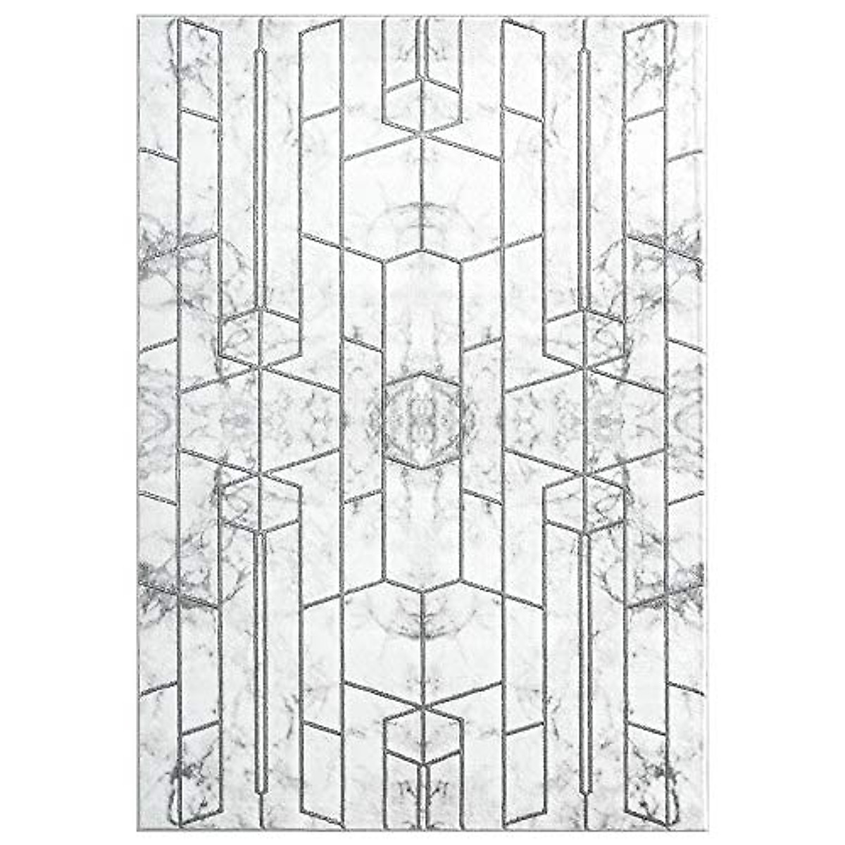 Abani Geometric Linear 5'3" x 7'6" (5x8) Rugs Living Room Area Rug - Modern Non-Shedding Marble White & Silver Abstract Lines Carpet