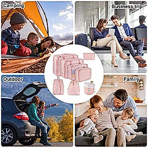 DIMJ Travel Packing Cubes, Luggage Packing Cubes Set with Sturdy Handle Luggage Cubes for Packing Lightweight Travel Clothes Organizer with Makeup Bag, 8 Pack (Pink Stripe)