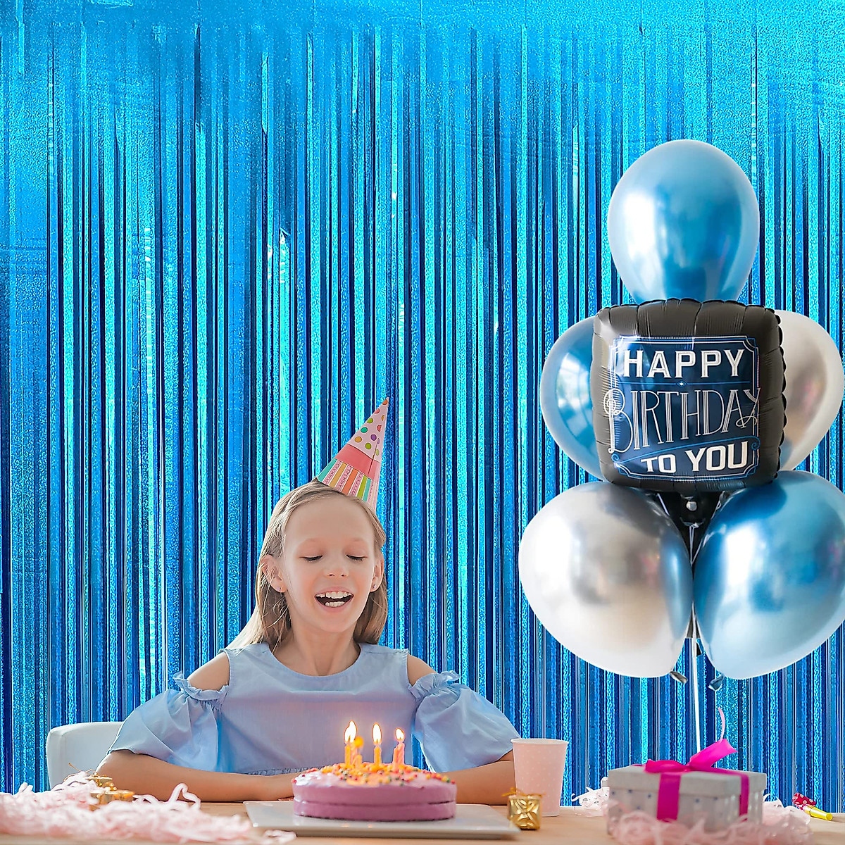 Katchon, Iridescent Blue Backdrop Curtain - 3.2x8 Feet, Pack of 2 | Iridescent Blue Streamers for Summer Party Decorations | Beach Party Decorations, Ocean Backdrop for Ocean Themed Party Decorations