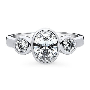 BERRICLE Sterling Silver 3-Stone Wedding Engagement Rings Oval Cut Cubic Zirconia CZ Anniversary Promise Ring for Women, Rhodium Plated Size 8