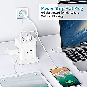 BEVA Power Strip with USB - 5ft Long Extension Cord with 4 Widely Spaced Outlets and 3 USB Ports Cube Desktop Charging Station, Overload Protection, Compact for Travel, Cruise Ship and Dorm