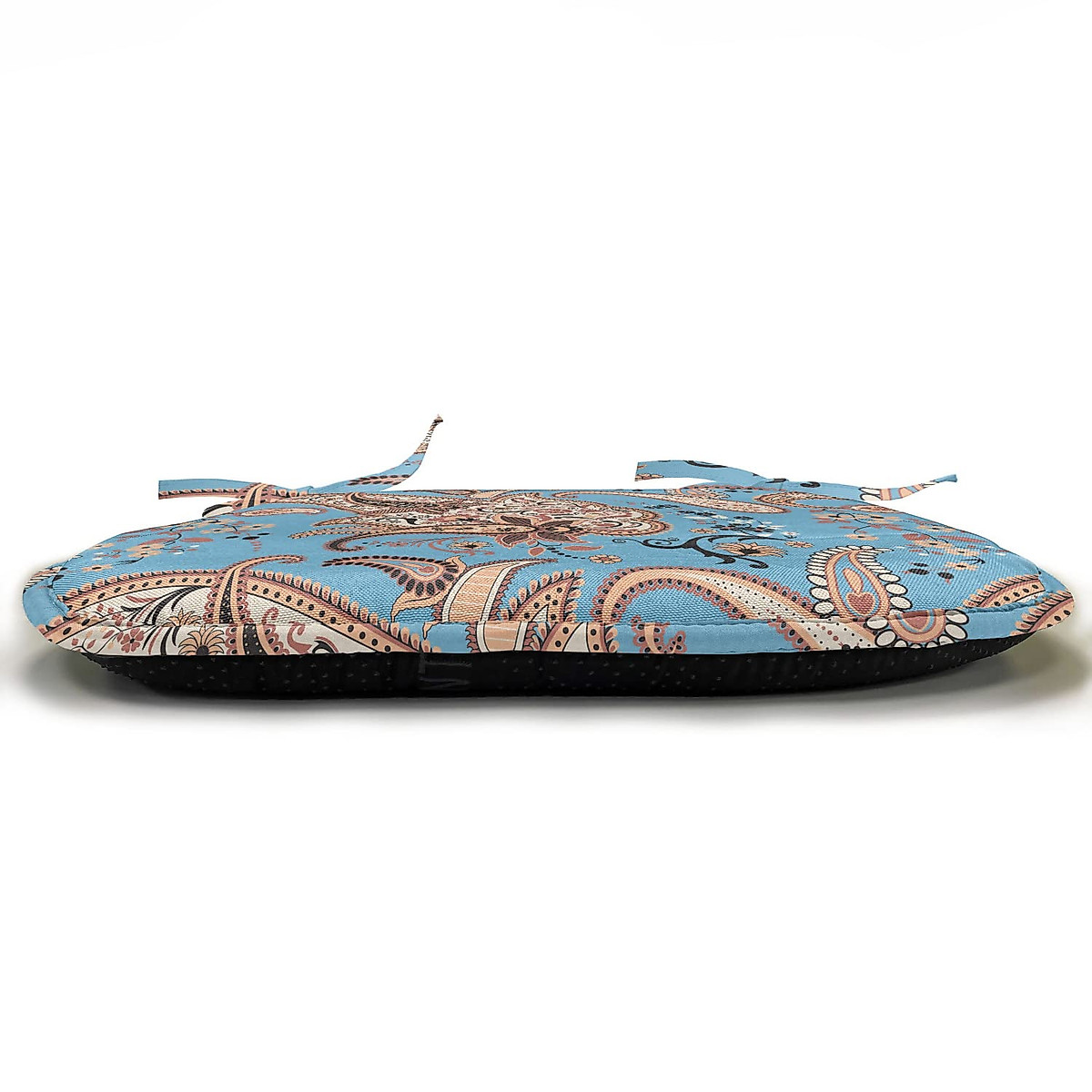 Lunarable Paisley Chair Seating Cushion Set of 6, Abstract Persian Paisley Design Floral Elements Vivid Color Palette Oriental, Anti-Slip Seat Padding for Kitchen & Patio, 16"x16", Blue Black Tan