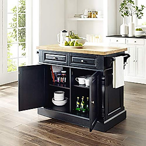 Crosley Furniture Oxford Natural Wood Top Kitchen Island, Black