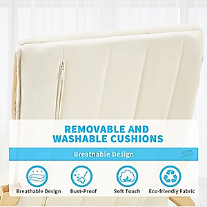 JOMEED Rocking Chair, Rocking Armchair with Fabric Padded Seat,Wooden Based, Adjustable Footrest for Living Room, Bedroom, Balcony, Nursery Room