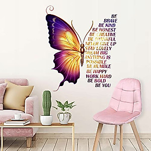 Large Colorful Inspirational Wall Decals Quotes Vinyl Butterfly Wall Art Stickers Motivational Phrase Positive Saying Wall Decals for Kids Girls Classroom Playroom Woman Bedroom Living Room Wall Decor