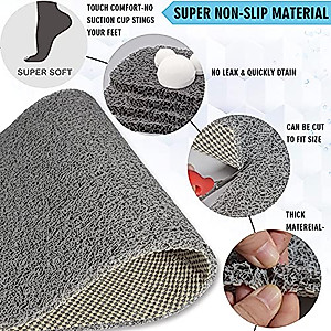 Shower Mats Non Slip Without Suction Cups, 23.6×34.6 Inch, Bath Mat for Textured Tub Surface, Loofah Mats for Shower and Bathroom, Quick Drying, Grey