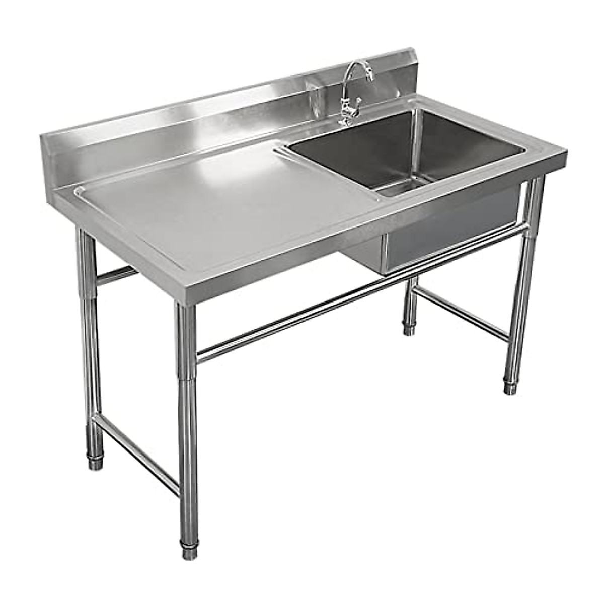 Free Standing Stainless-Steel Single Bowl, Commercial Restaurant Kitchen Sink Set W/Faucet Drainboard,Utility Sink Free Standing Single Bowl Kitchen Sink(Size:150cm,Color:A-Right platform)