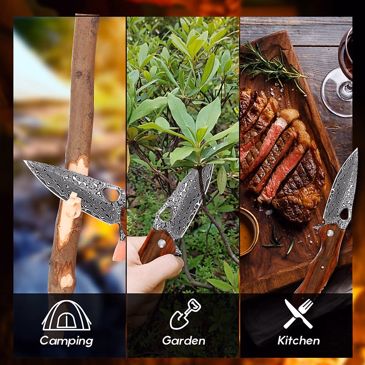 Benkey Damascus Folding Knife, Sharp VG10 Core Damascus Steel Pocket Knives with Natural Wood Handle, Quality Leather Sheath, Ball Bearing, Liner Lock, Lightweight Pocket Knife for EDC Men Women