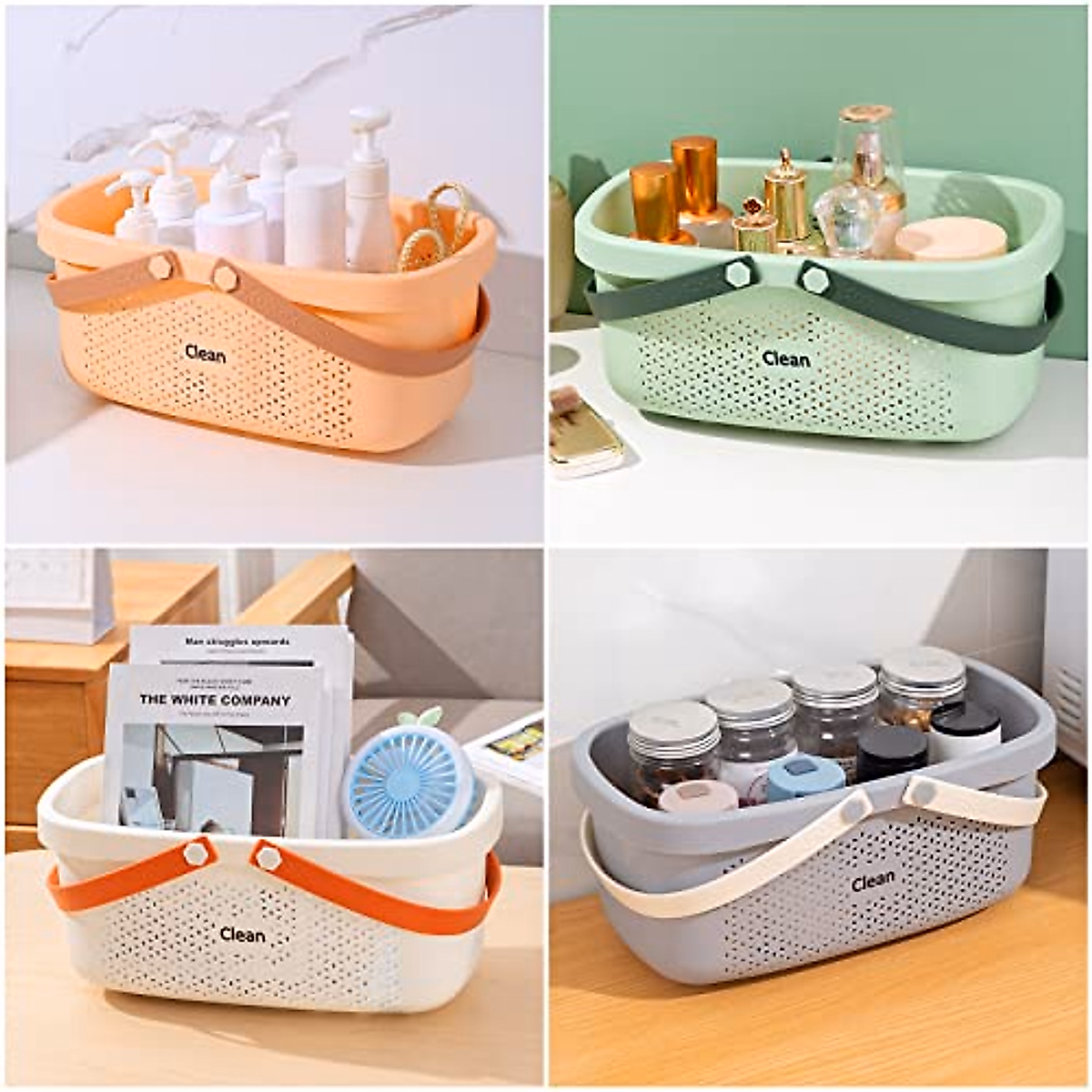 HAPPY MOTTE Plastic Portable Shower Caddy, Bathroom Shower Caddy Basket Tote With Handle For Collage Dorm Camp Travel Green