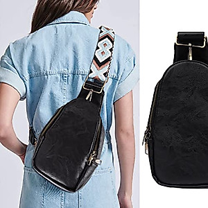 TUAHOUS Crossbody Sling Bags for Women, 23x13.5cm/9x5.3in Chest Bag Small Guitar Strap Purse PU Leather Sling Bag Satchel Shoulder Bag for Women Teen Girls