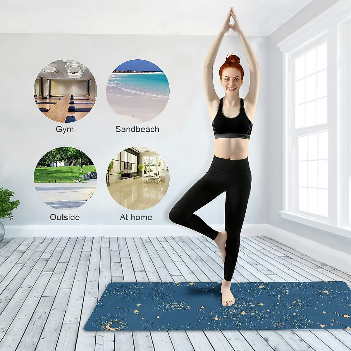 VIKKO Space Galaxy Constellation Moon Star Blue Yoga Mat Ultra Thin Folding Mat for Exercise Fitness Pilates Stretching Meditation