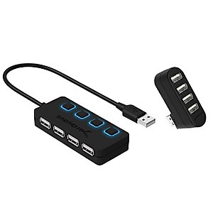 SABRENT 4-Port USB 2.0 Hub + 4-Port USB 2.0 Hub with Individual LED lit Power Switches