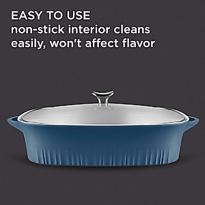 CorningWare, Non-Stick 5.7 Quart QuickHeat Roaster with Lid, Lightweight Roaster, Ceramic Non-Stick Interior Coating for Even Heat Cooking, French Navy