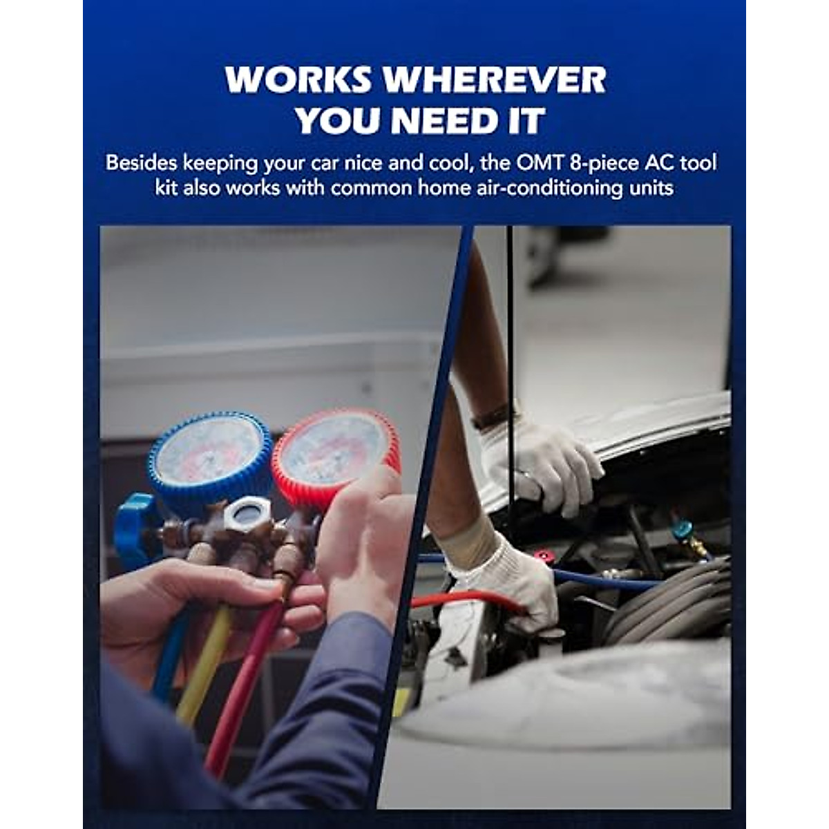 Orion Motor Tech AC Adapter Tool Kit, 8-Piece AC Gauge Hose Conversion Adapters Including R134A Can Tap, R134A Quick Couplers, R410 Adapters, Tank Adapter and Valve Core Remover