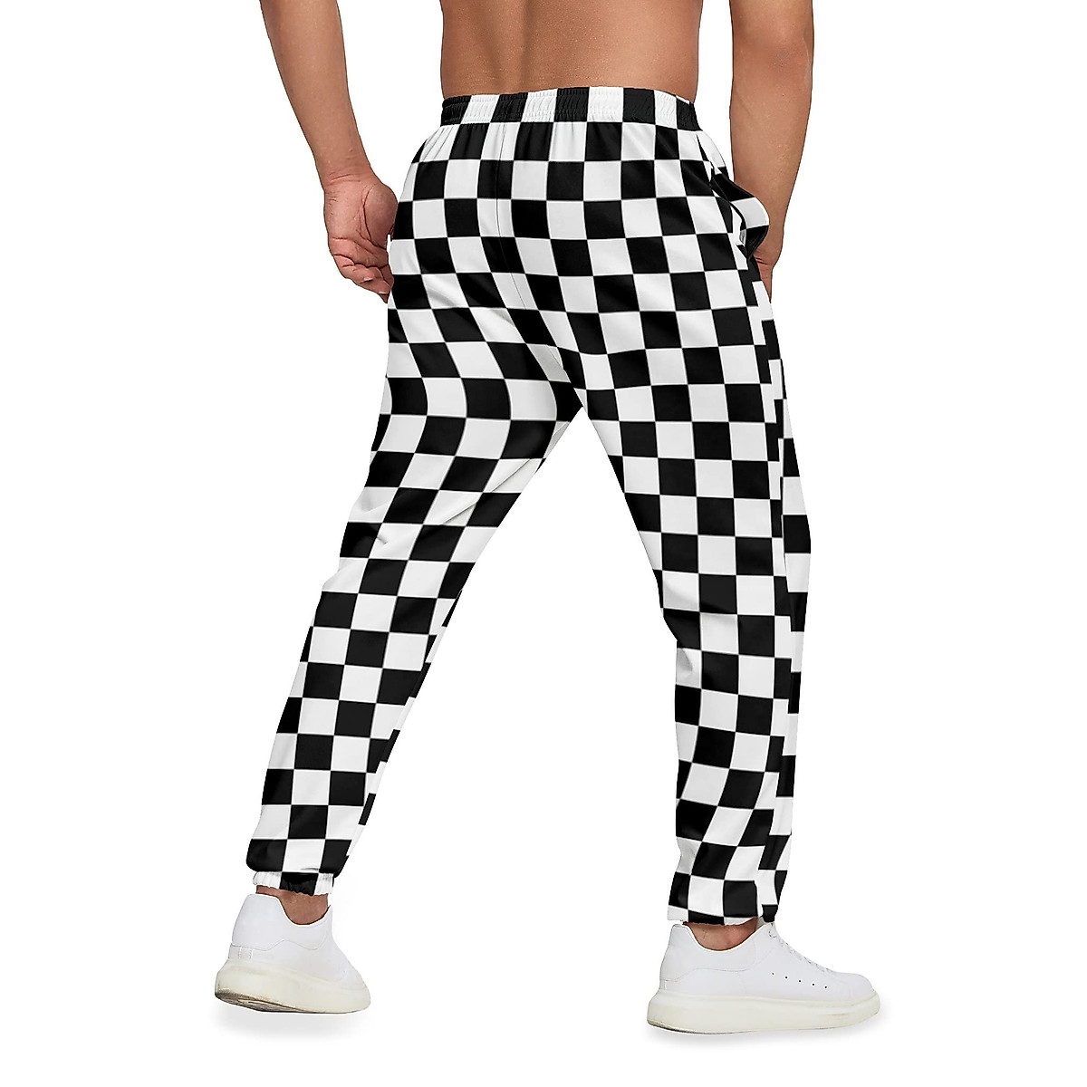 INZVKJLU Black and White Checkered Pants for Men - Sweatpants and Joggers - Plaid Gingham Style