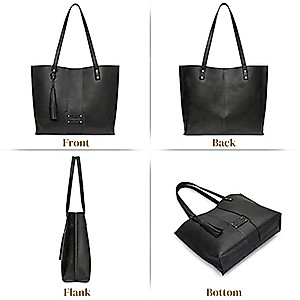 S-ZONE Women Vintage Genuine Leather Tote Bag Shoulder Purses with Removable Canvas Pouch