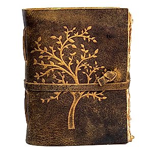 Vintage Leather Journal Tree of Life - Leather Bound Journal - Vintage Deckle Edge Paper - Sketchbook - Journal for Women Men - Book of Shadows by LEATHER VILLAGE (Distressed Brown, 8 inchesX6 inches)