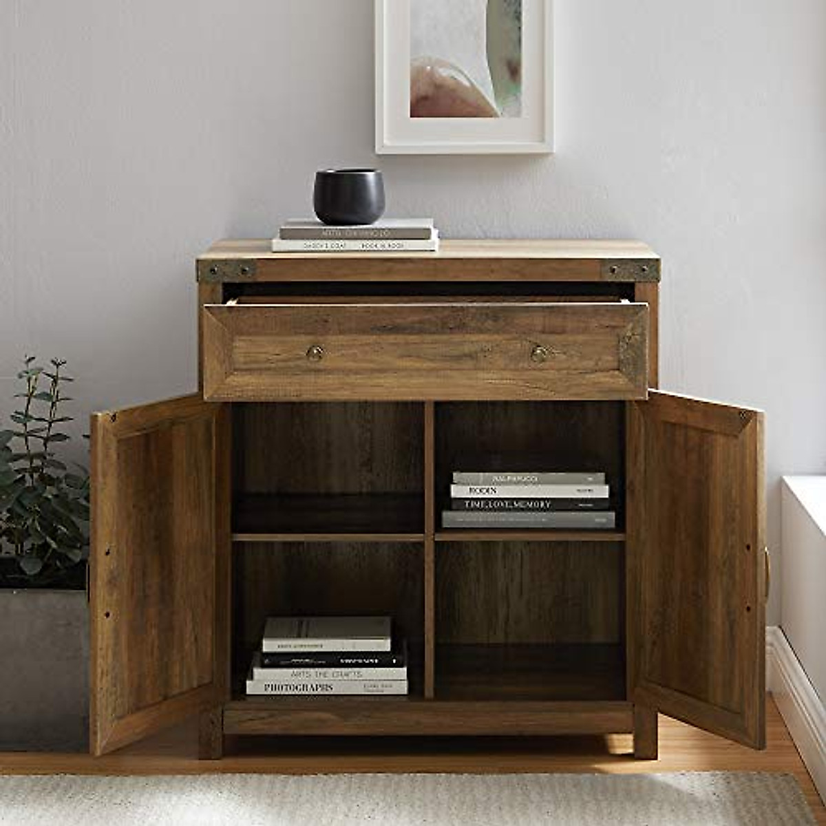 Farmhouse Double Barn Door Accent Cabinet with 1 Drawer - Rustic Oak