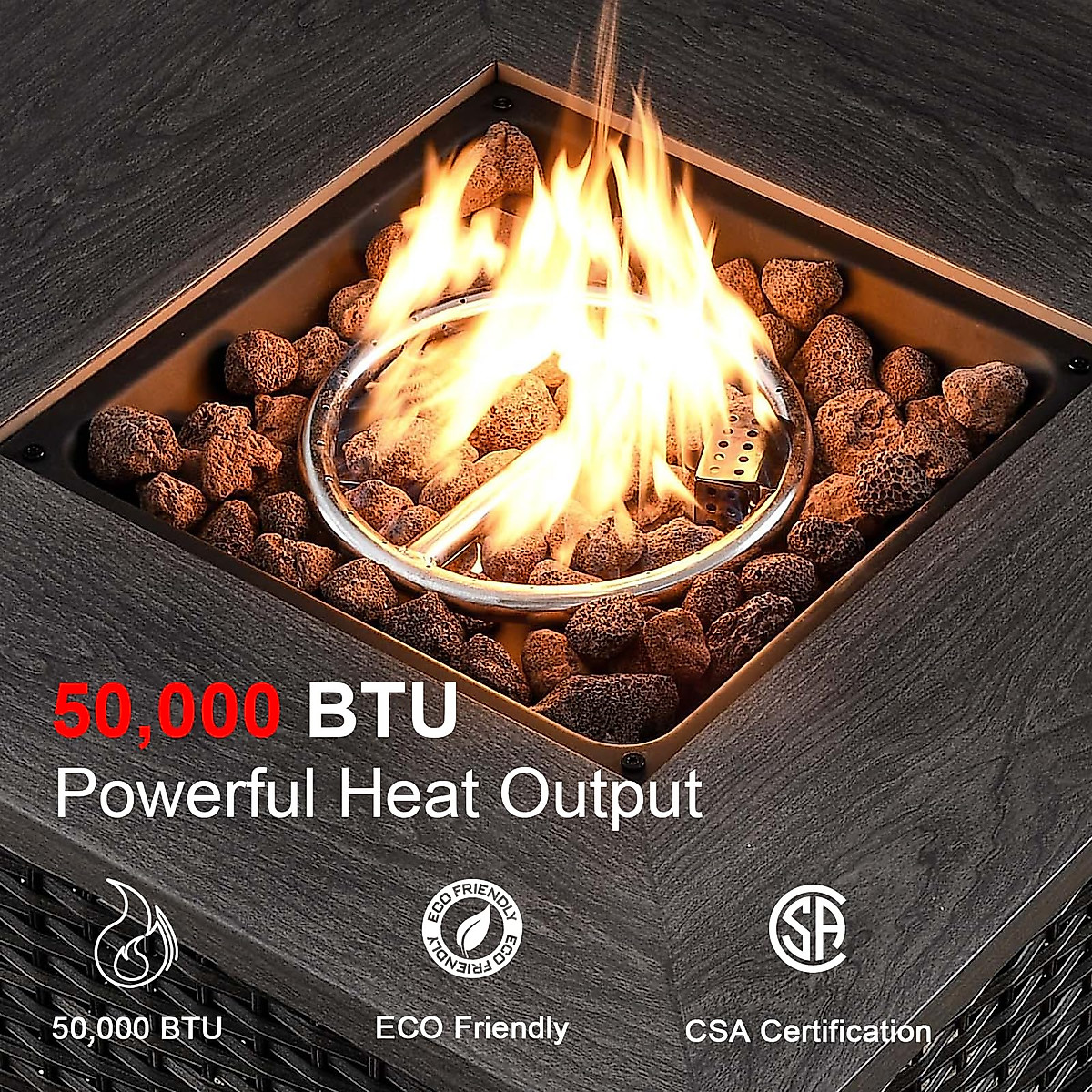 HUMMUH Patio Furniture with Fire Pit,PE Wicker Outdoor Couch and Love Seats,Patio Swivel Chairs and Ottomans,7 Piece Conversation Sets with 30in 55,000 BTU Propane Gas Fire Pit Table