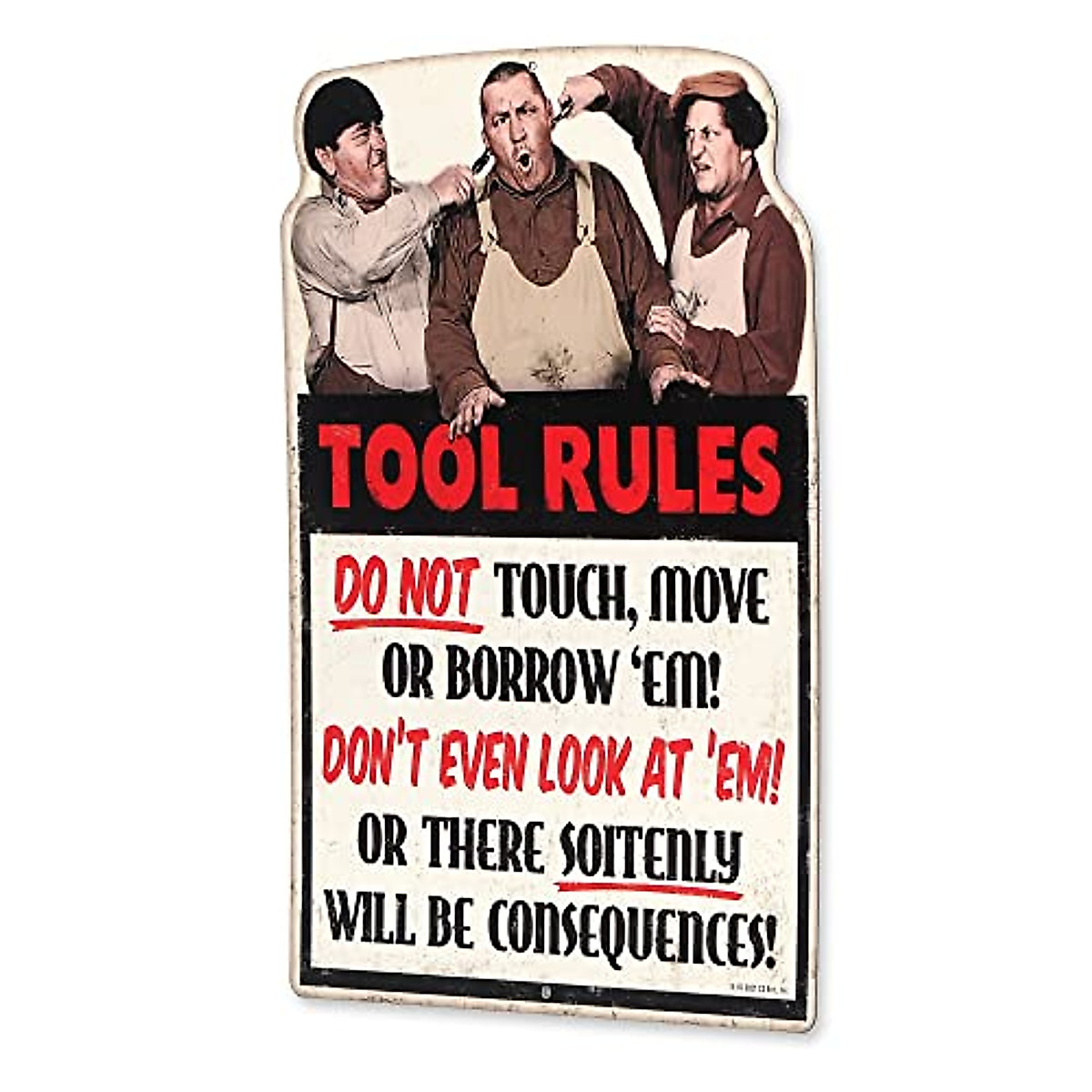 Open Road Brands The Three Stooges Tool Rules Metal Sign - Funny Three Stooges Sign for Garage, Shop or Man Cave