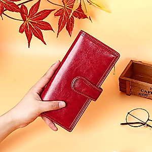 VOCUS Womens Leather Wallet Bifold Long Wallet Large Capacity Credit Card Holder Ladies Zipper Clutch