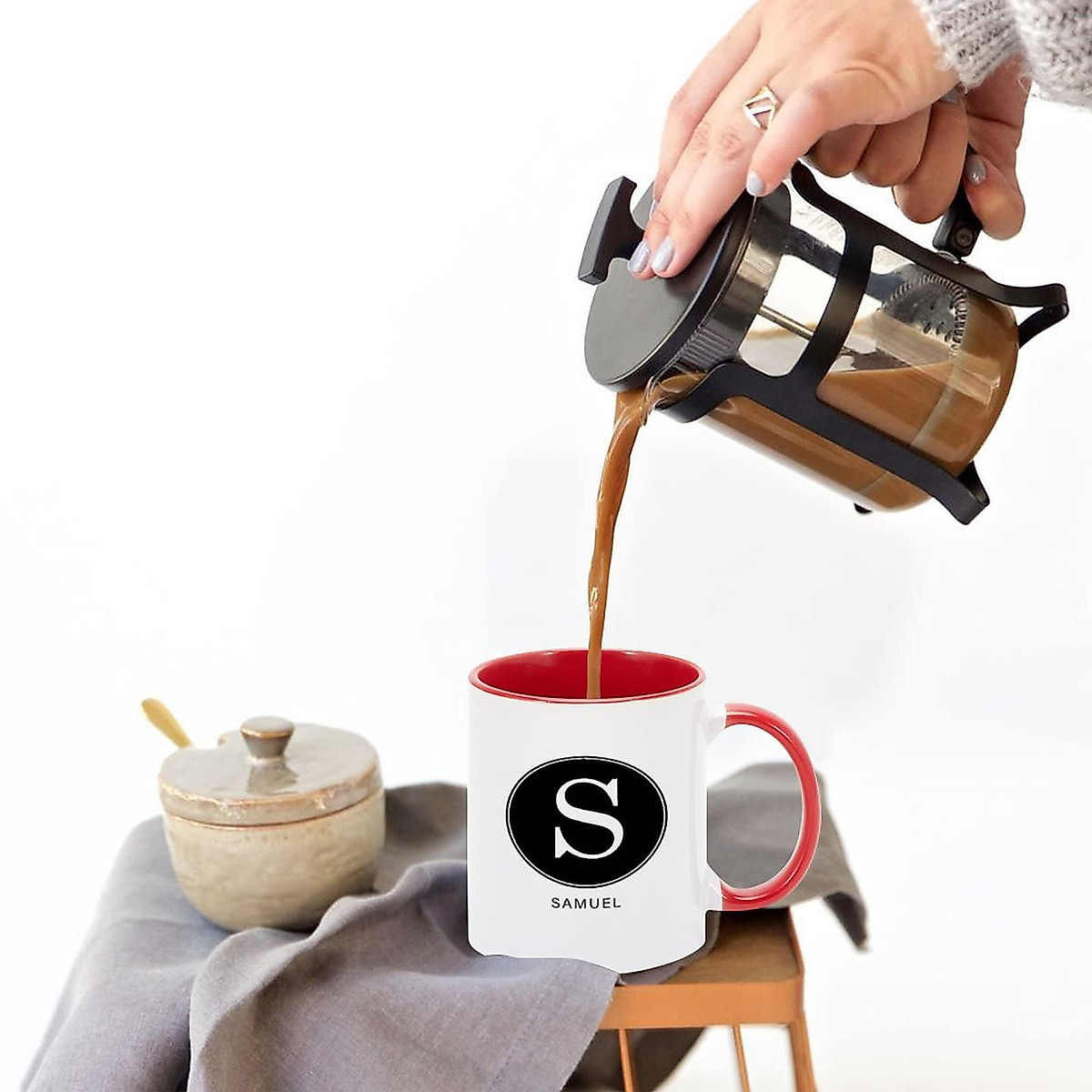 Two_Tone Red Mug Personalized Initial Letter with Name Coffee Mug, Letter Monogram S Funny Coffee Mug Cup, A to Z 26 Alphabet Mug Tea Mug Gift 11 OZ