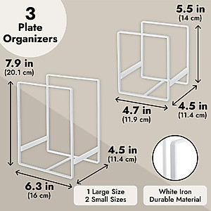 Juvale 3 Piece Plate Organizer for Kitchen Cabinet, Shelf, 2 Sizes for Pots, Pans, Cutting Boards (White)