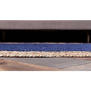 Unique Loom Braided Jute Collection Classic Quality Made Natural Hand Woven with Solid Color Detail, Area Rug, Rectangular 2' 0" x 3' 0", Navy Blue/Tan